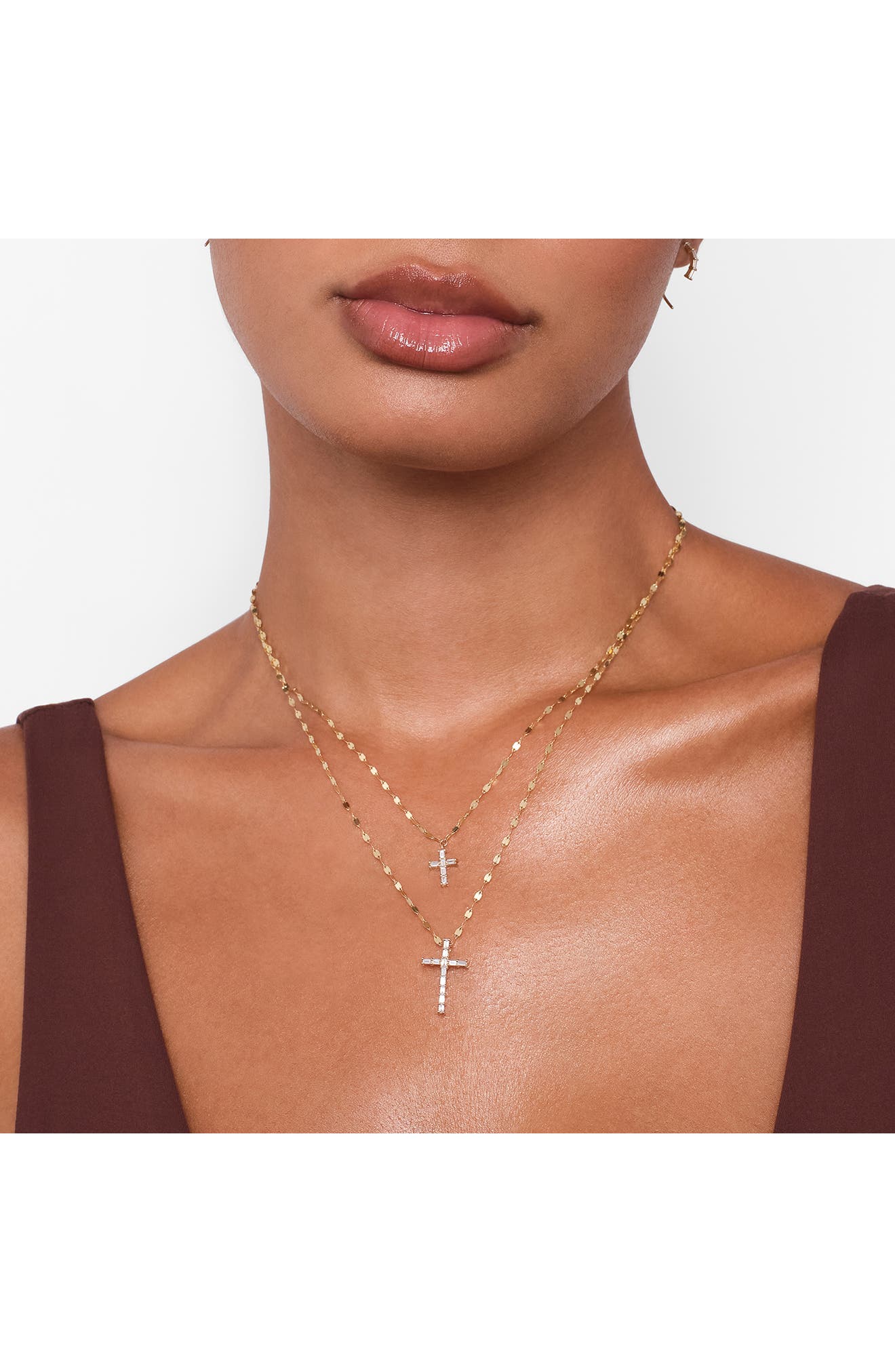 14K Gold Baguette Diamond Mini Cross Pendant Necklace (Women) | Nordstrom