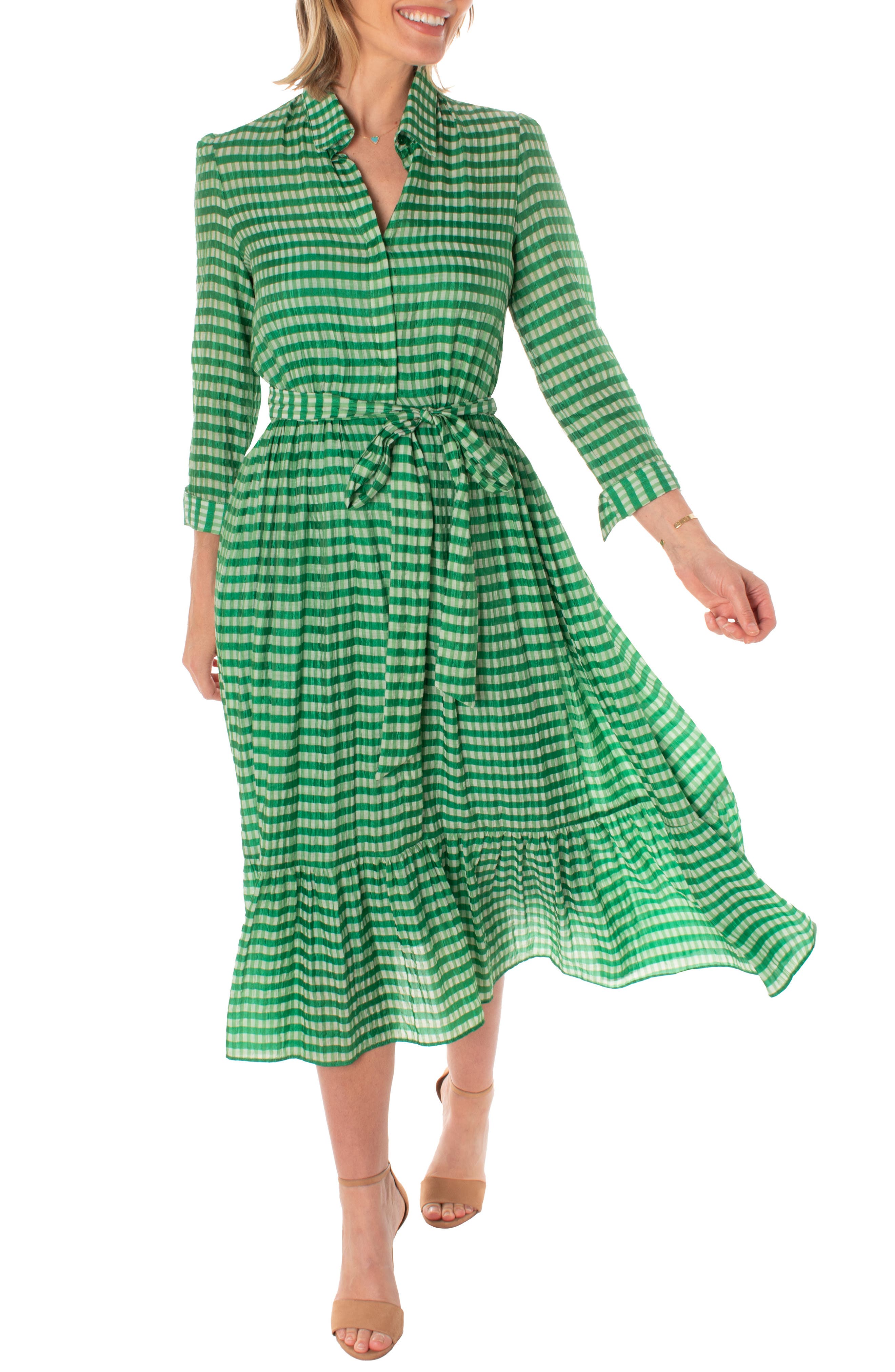 Taylor Dresses Long Sleeve Button Dront Tie Belt Dress | Nordstromrack