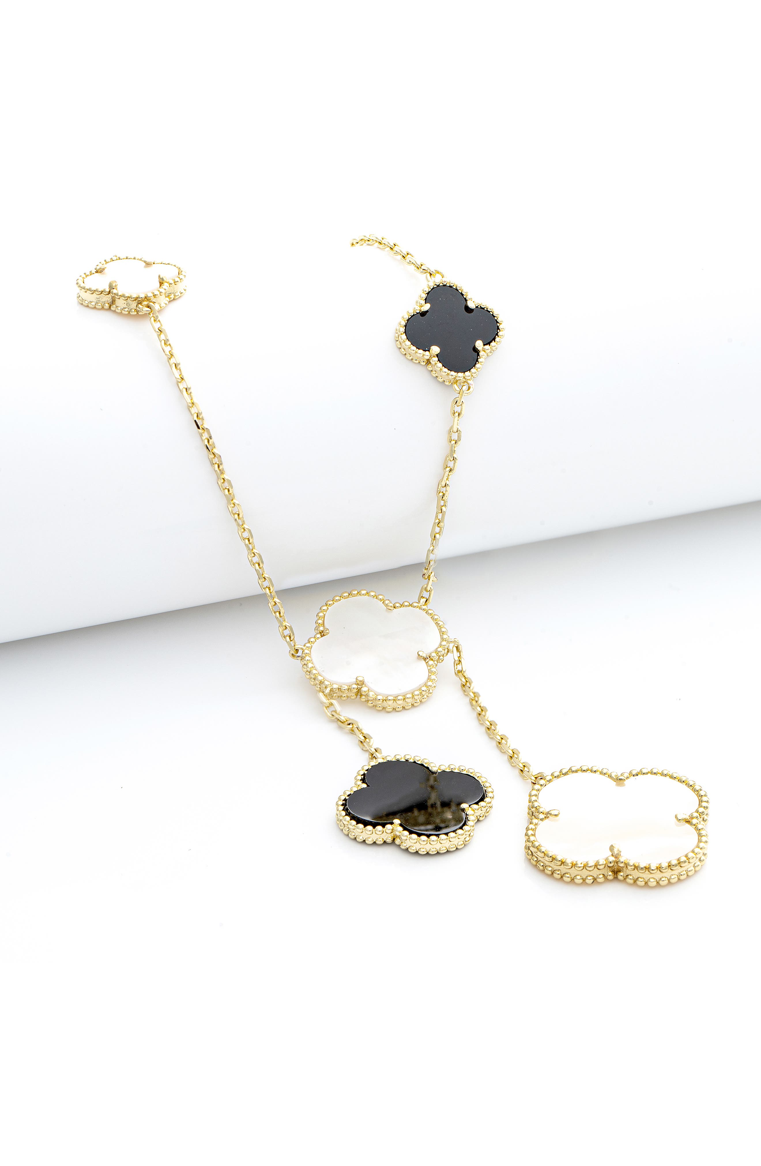RIVKA FRIEDMAN 18K Gold Plated Onyx & Mother-of-Pearl Quatrefoil ...