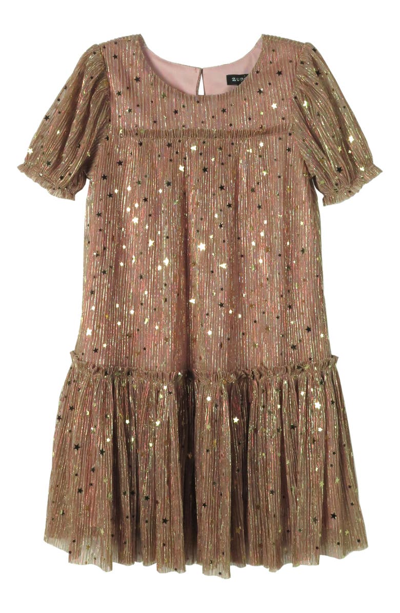 Zunie Kids' Plissé Metallic Star Print Dress | Nordstromrack