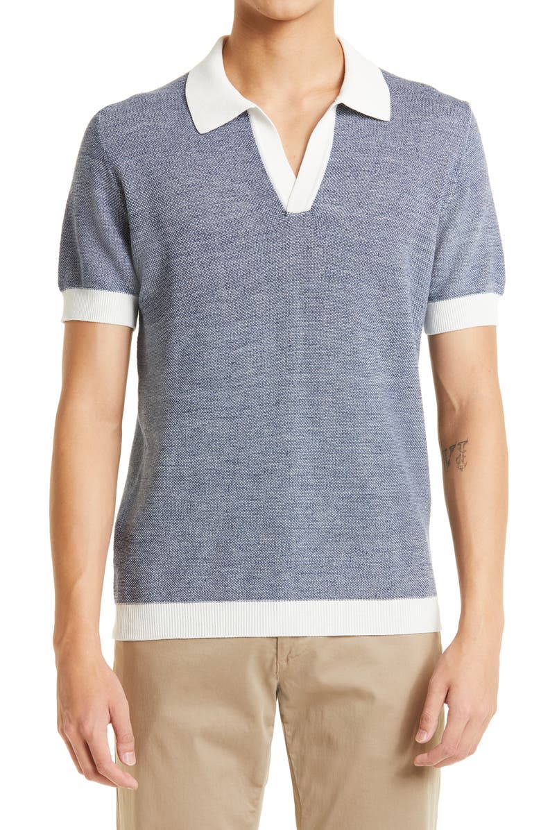 Thom Sweeney Men's Johnny Collar Cotton & Linen Polo | Nordstrom