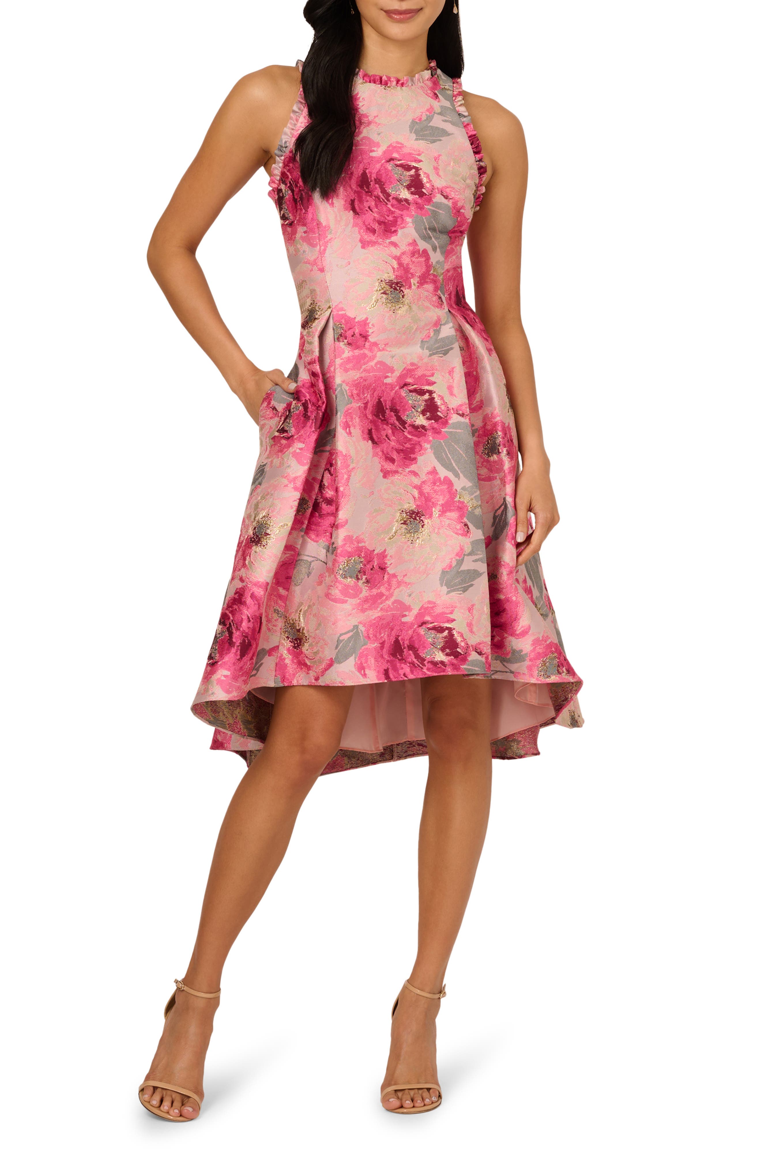 Adrianna Papell Floral Jacquard High-Low Dress | Nordstrom