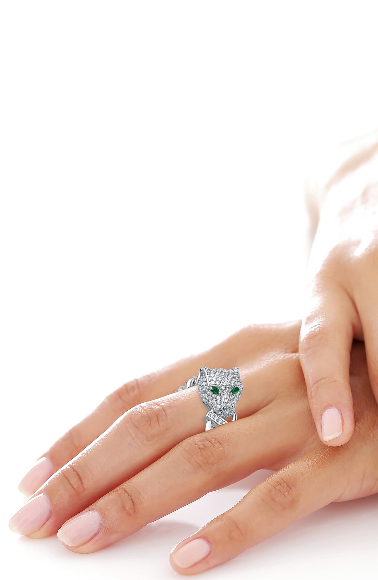 CZ by Kenneth Jay Lane Pave CZ Panther Head Chain Ring | Nordstromrack