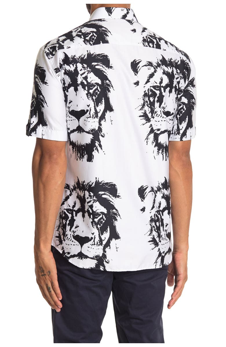 Maceoo Galileo Short Sleeve Lion Draw Print Shaped Fit Shirt ...