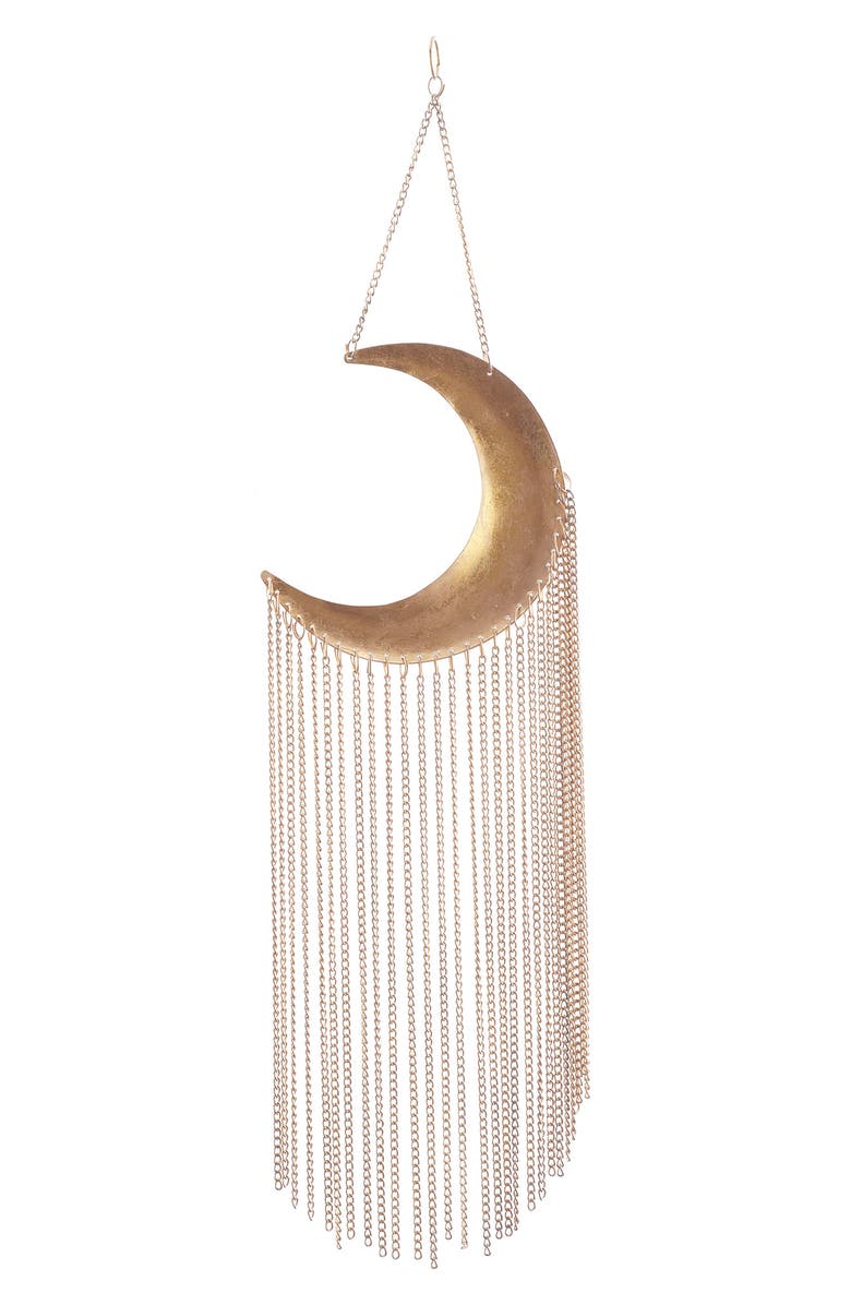GINGER BIRCH STUDIO Gold Metal Indoor Outdoor Moon Windchime with Chain ...