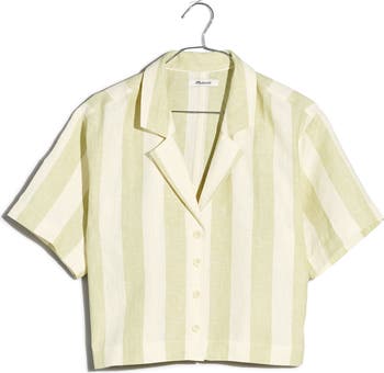 Madewell Springy Stripe Resort Linen Crop Shirt | Nordstromrack
