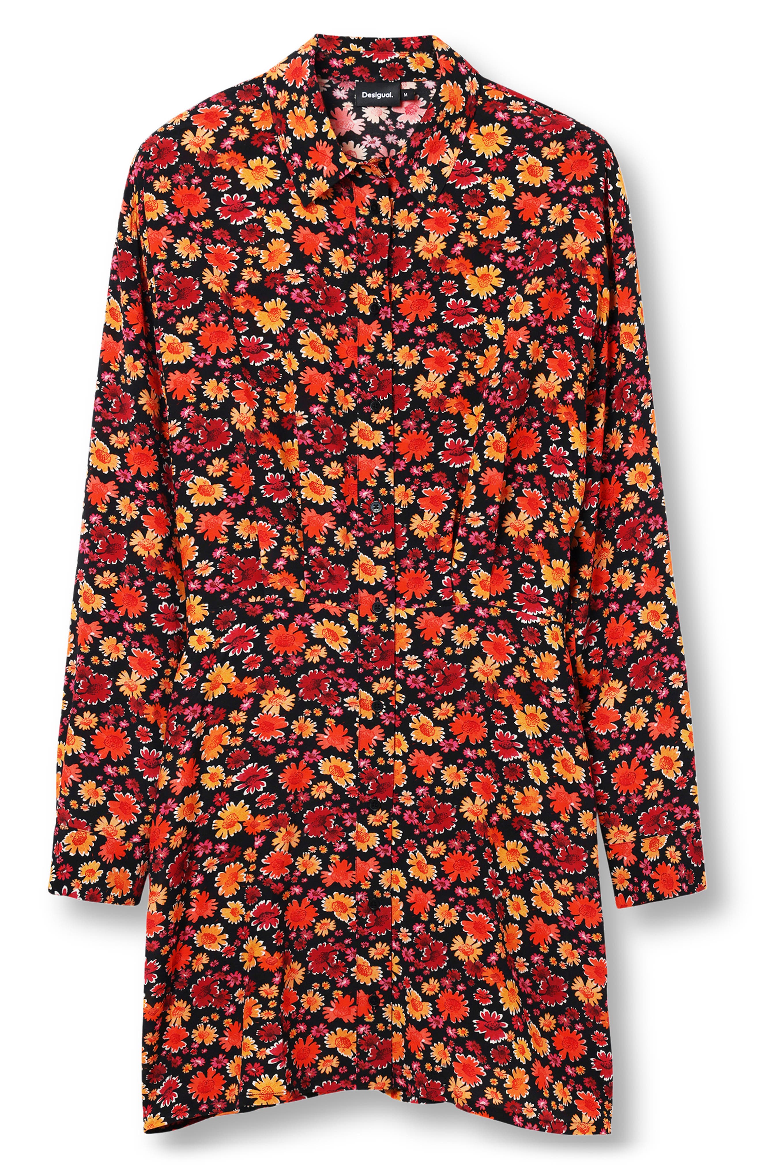 Desigual Yesh Floral Long Sleeve Mini Shirtdress | Nordstromrack