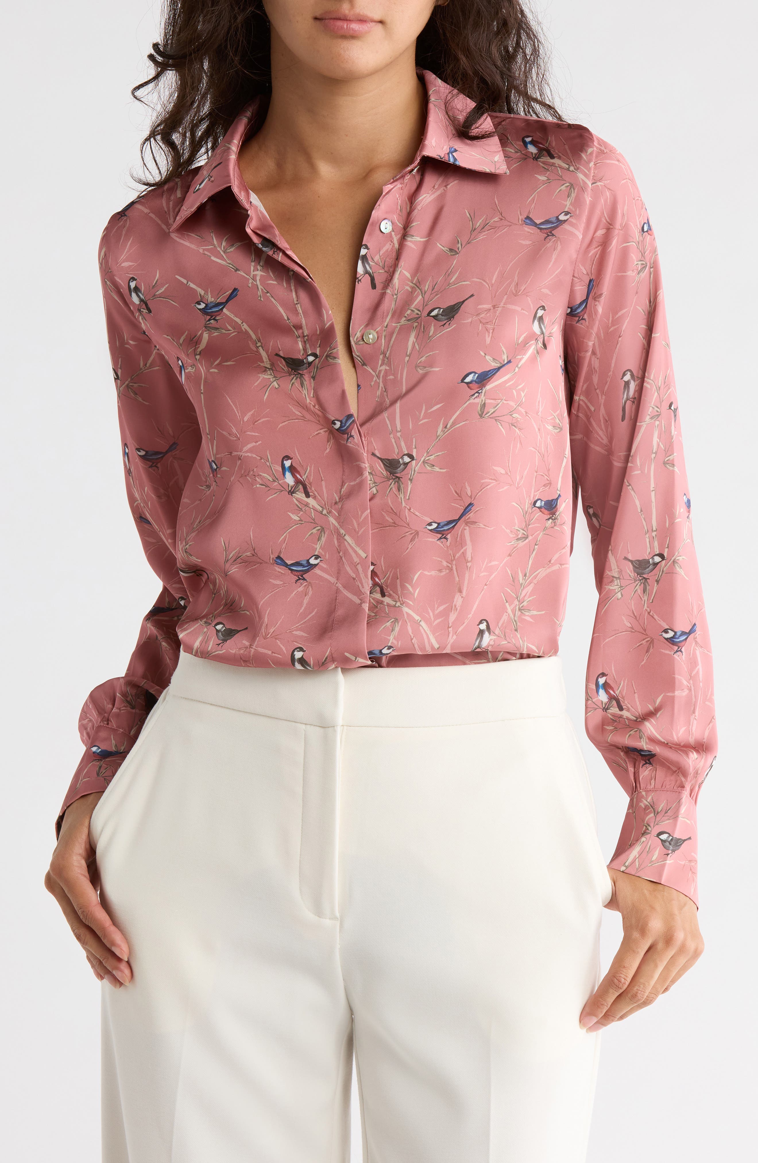 T Tahari Bird Print Long Sleeve Button-Up Shirt | Nordstromrack