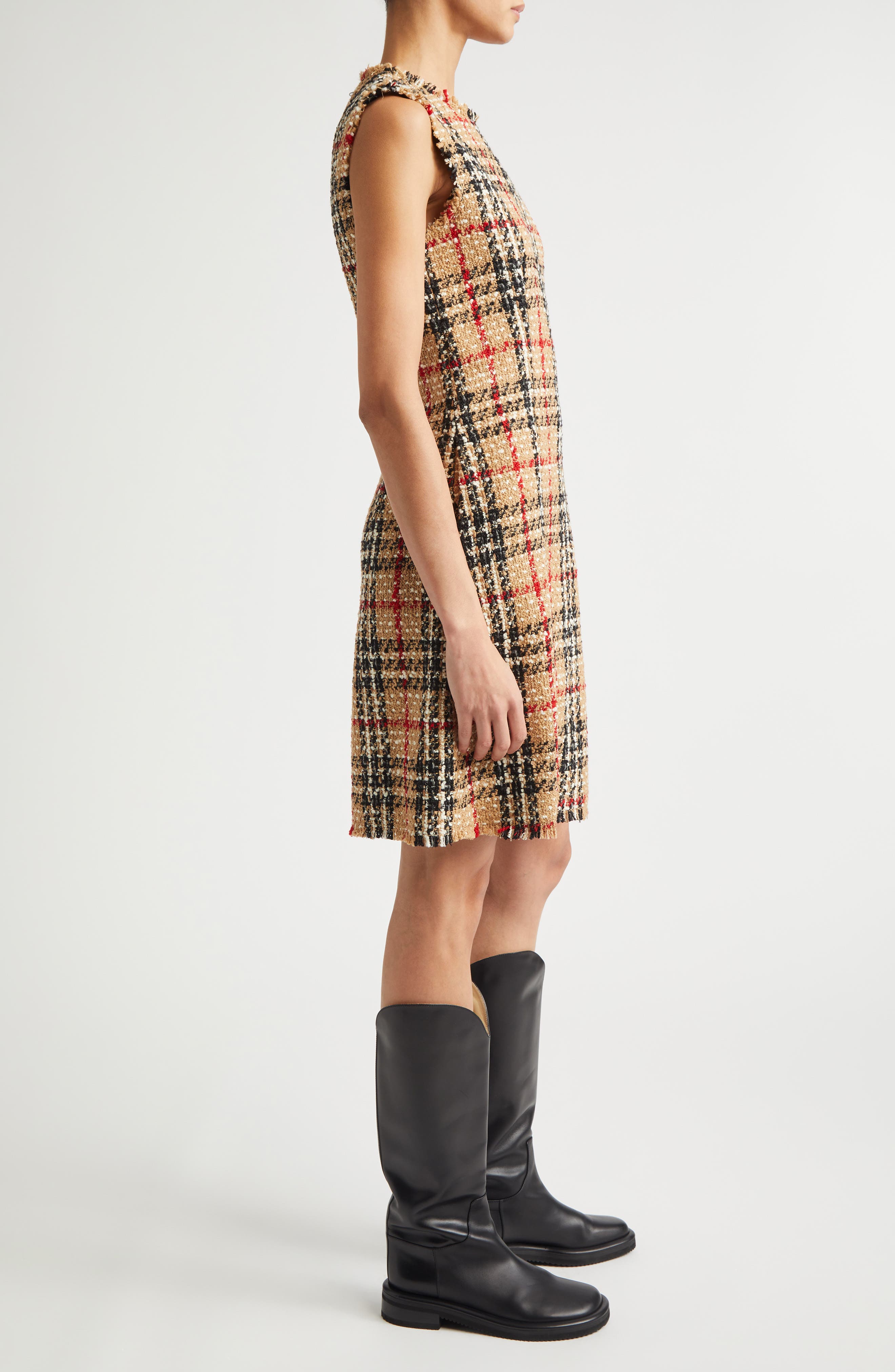 Burberry Abigail Sleeveless Check Tweed Bouclé Sheath Dress | Nordstrom