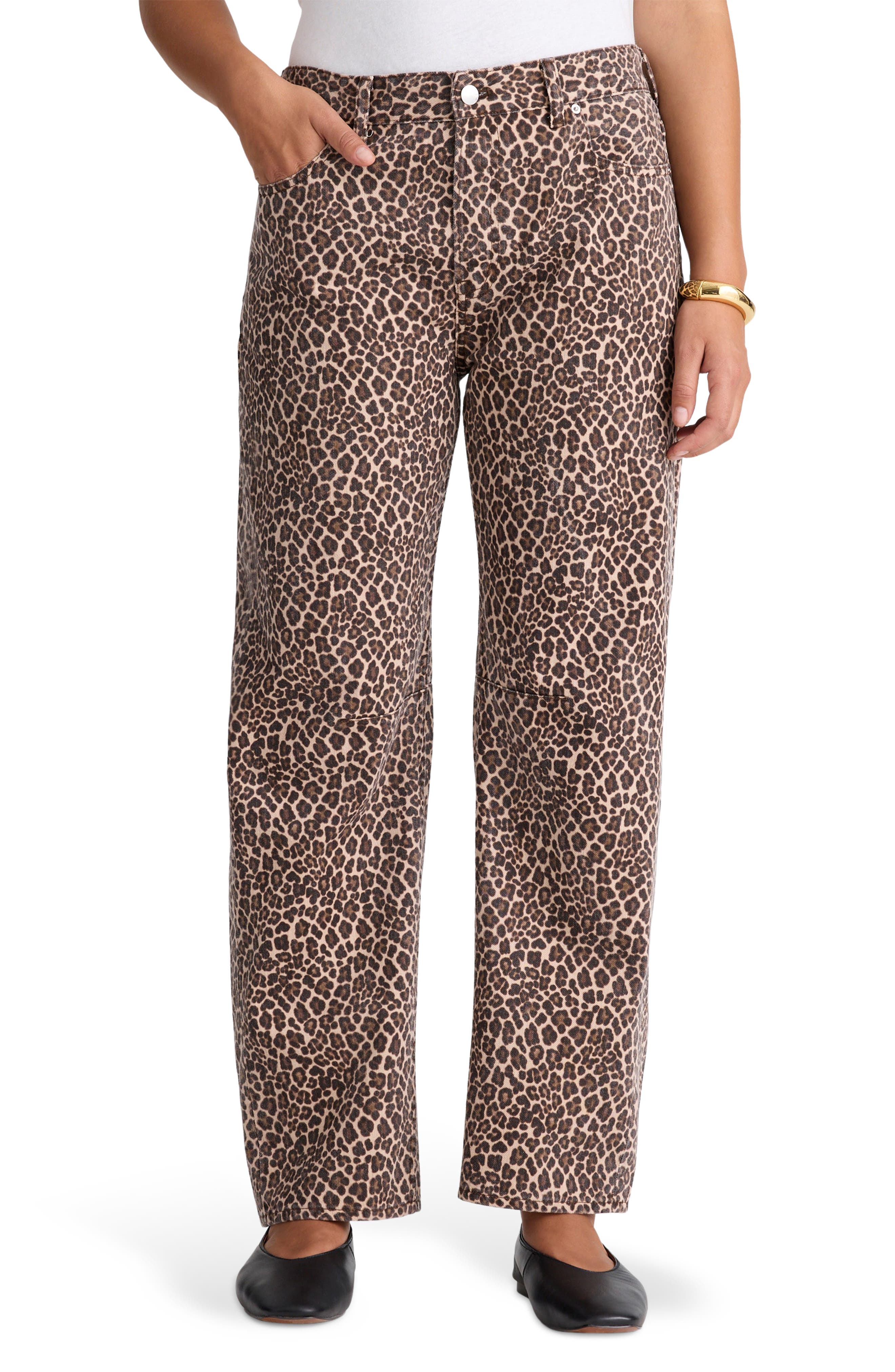 Madewell The Leopard Darted Barrel Leg Jeans | Nordstrom