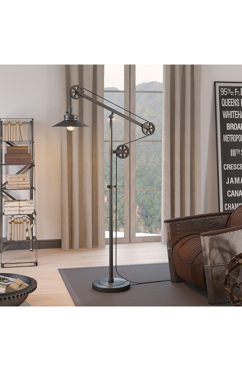 ADDISON AND LANE Descartes Aged Steel Wide Brim Floor Lamp with Pulley ...