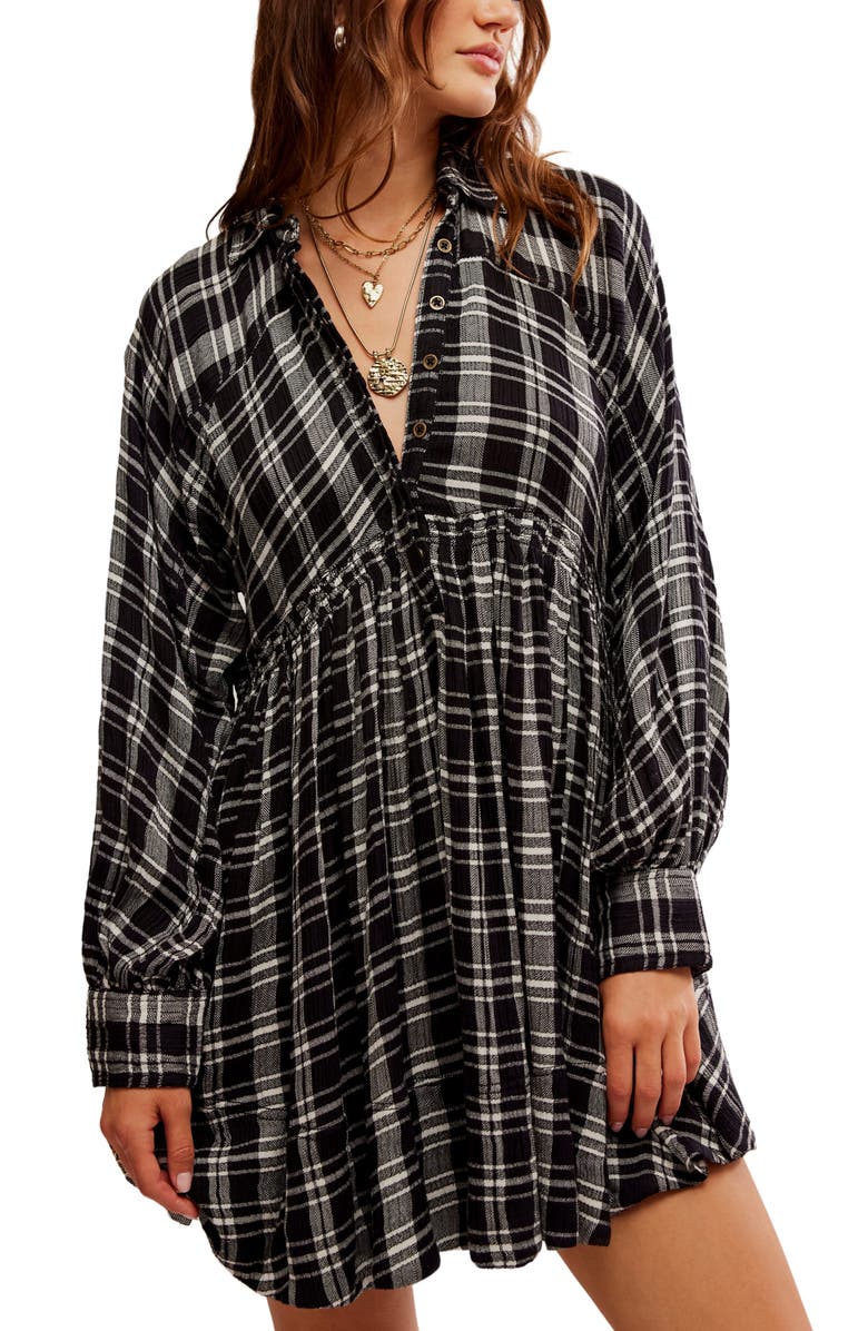 Free People Hoffman Plaid Long Sleeve Mini Shirtdress | Nordstromrack