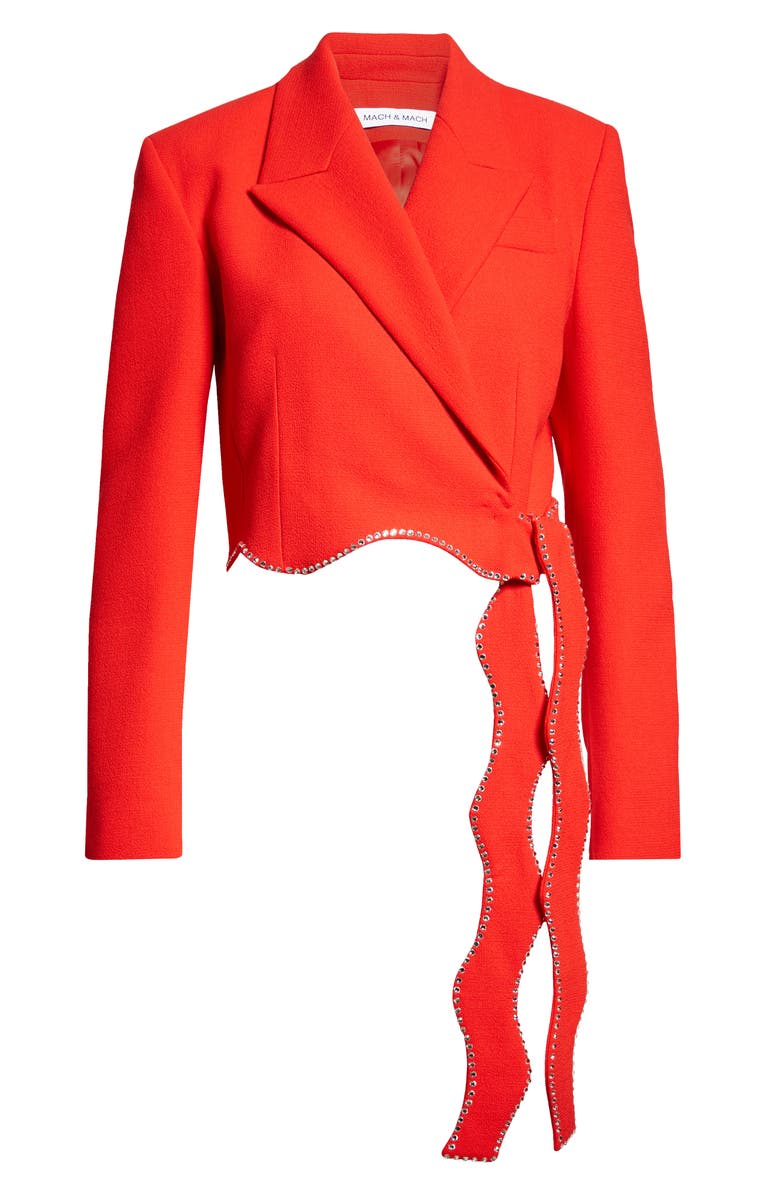Mach & Mach Crystal Trim Crop Wool Wrap Blazer | Nordstrom