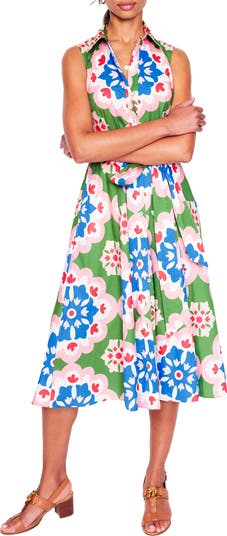 Boden Amy Geometric Floral Sleeveless Midi Shirtdress | Nordstrom