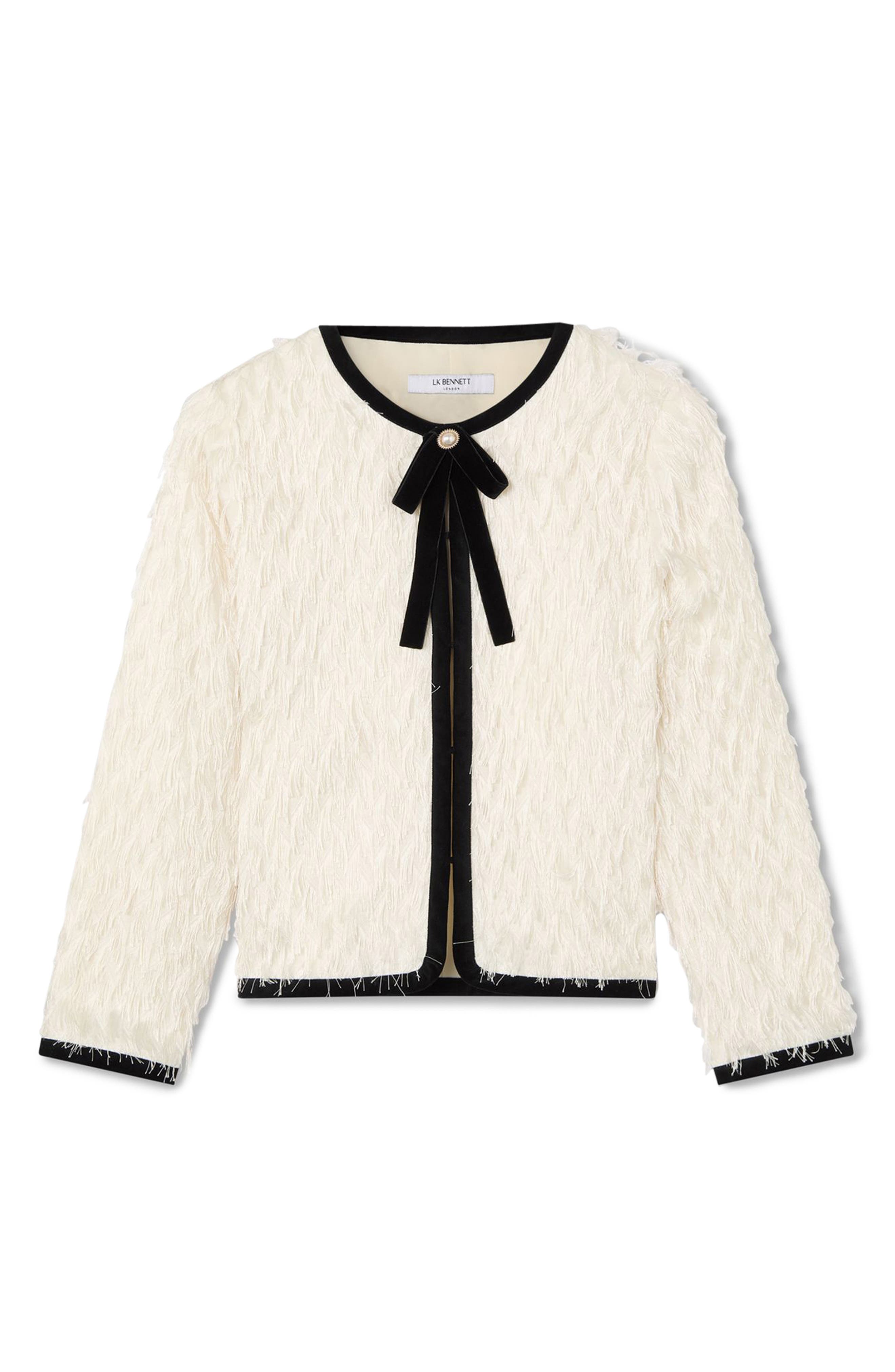 LK Bennett Allegra Tie Neck Contrast Trim Jacket | Nordstromrack