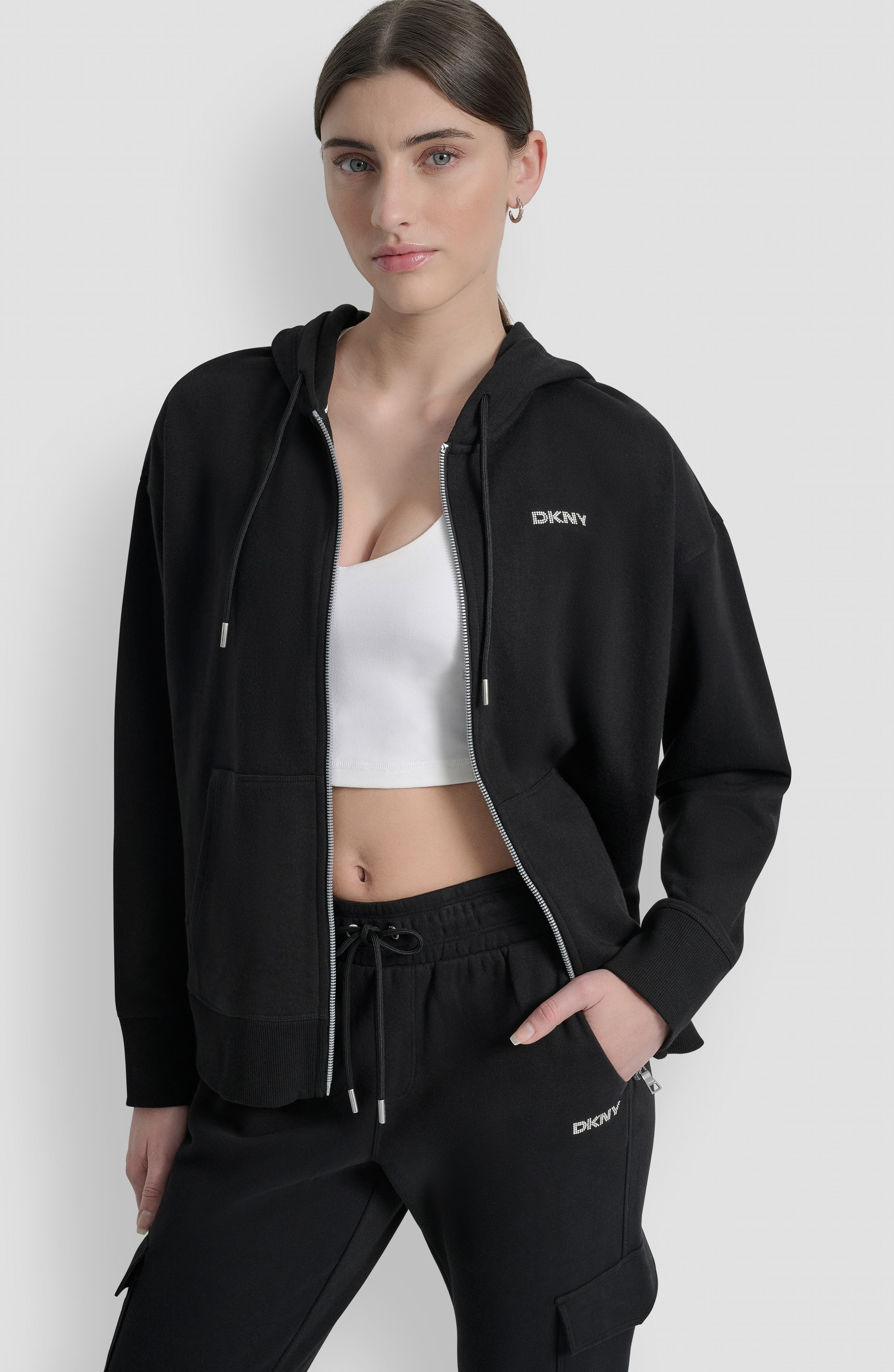 DKNY Mini Stud Logo Full Zip Hoodie | Nordstromrack