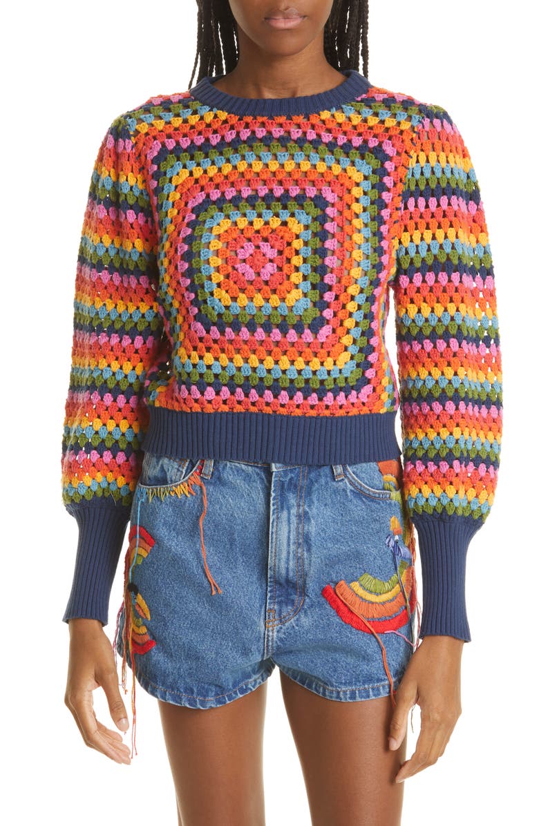FARM Rio Sunset Stripes Crochet Crop Sweater | Nordstromrack