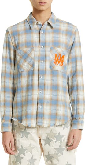 AMIRI Distressed Plaid Flannel Button-Up Shirt | Nordstrom