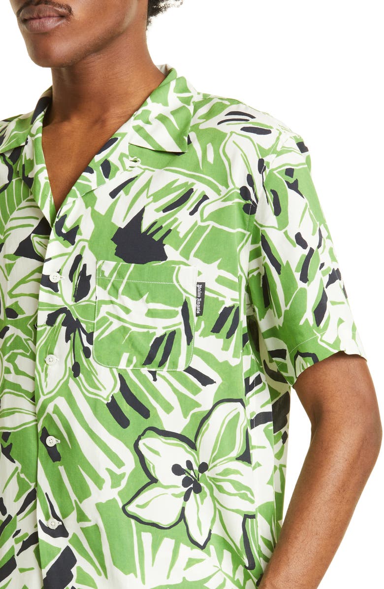Palm Angels Macro Hibiscus Print Bowling Shirt | Nordstrom