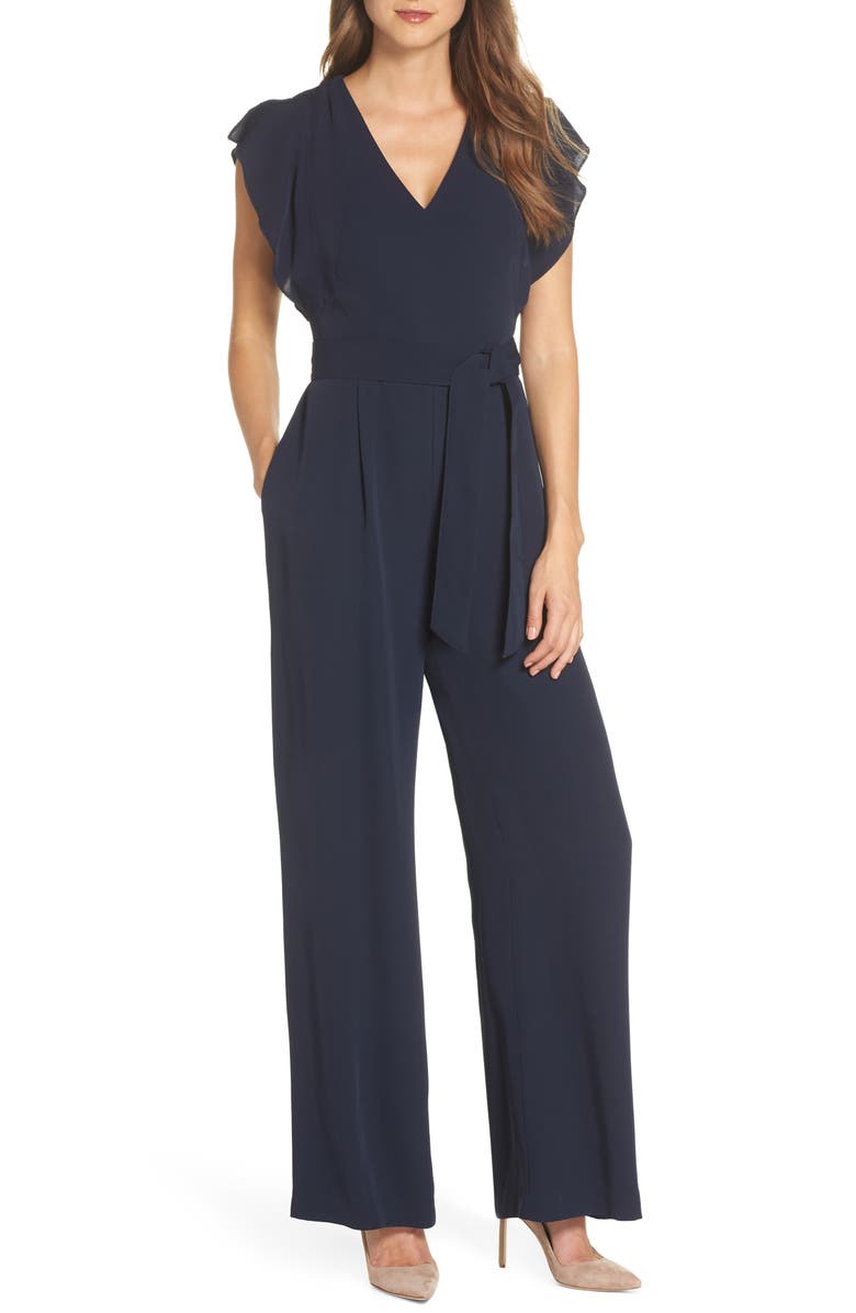 Eliza J Flutter Sleeve Crepe Wide Leg Jumpsuit | Nordstromrack