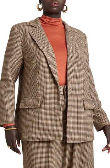 ELOQUII Relaxed Houndstooth Check Blazer | Nordstrom