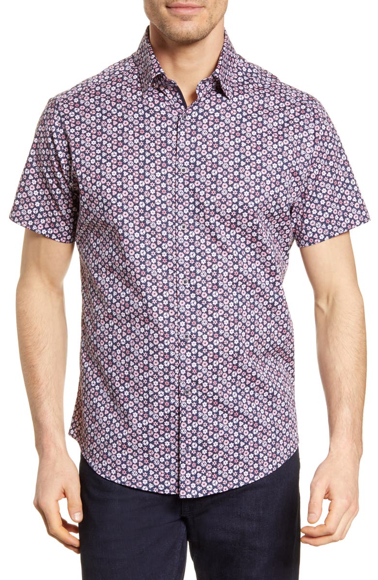 Stone Rose Slim Fit Floral Short Sleeve Button-Up Performance Shirt ...