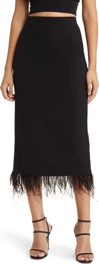 WAYF Kismet Feather Trim Midi Skirt | Nordstrom