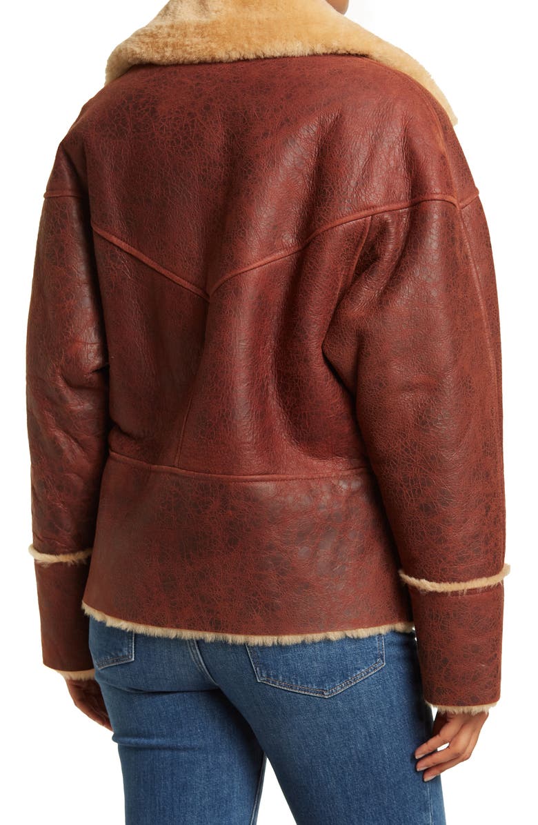 SANDRO Sheep Leather Genuine Shearling Moto Jacket | Nordstromrack