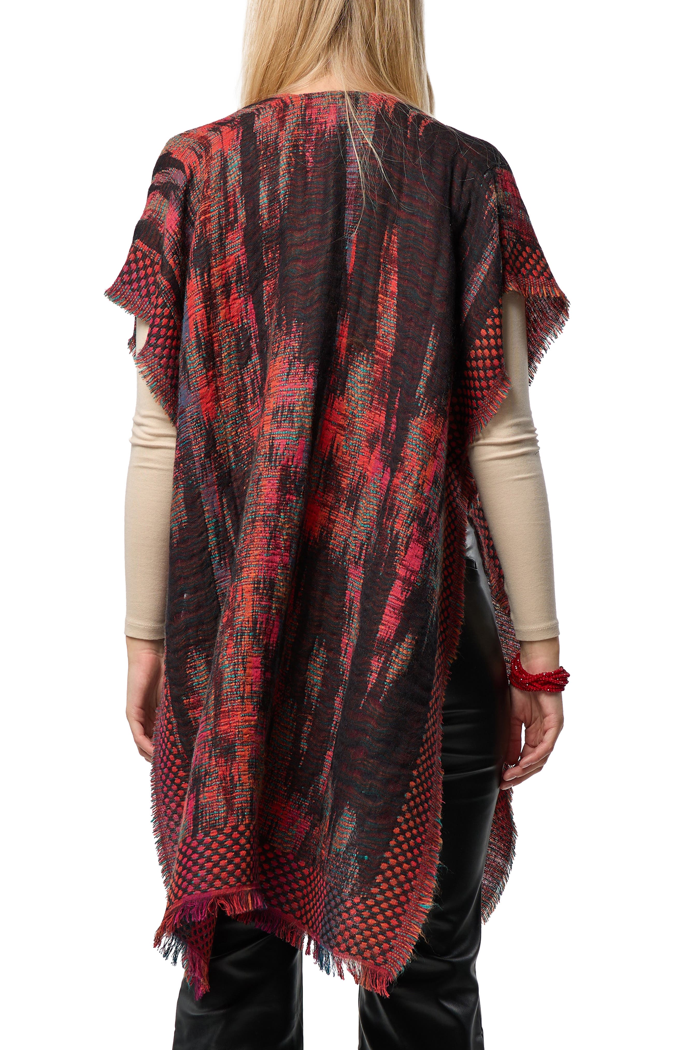 SAACHI Abstract Fringe Poncho | Nordstromrack