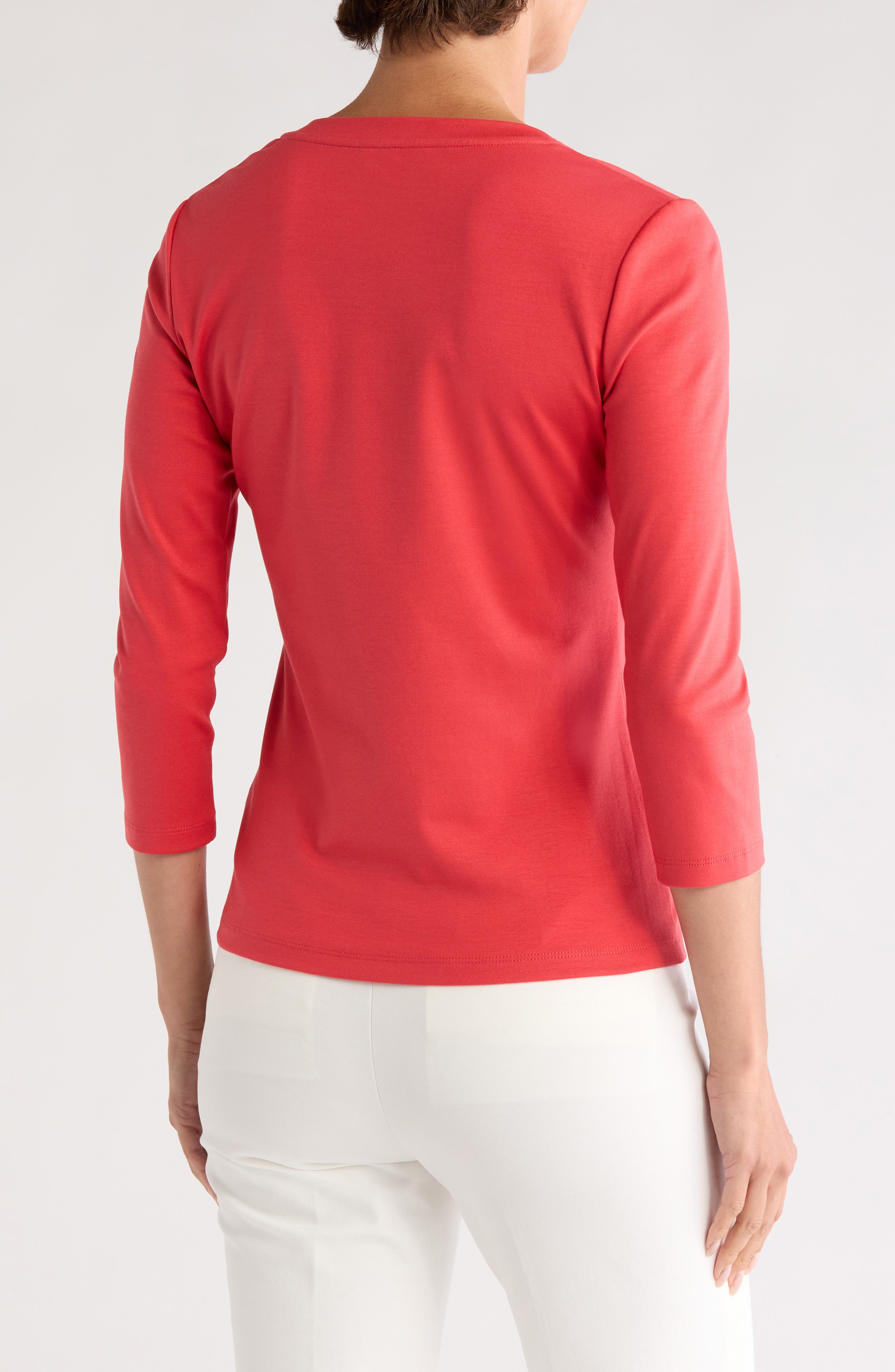 Lafayette 148 New York Swiss Cotton Rib V-Neck Tee | Nordstromrack