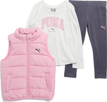 PUMA Kids' Long Sleeve T-Shirt, Leggings & Puffer Vest Set | Nordstromrack