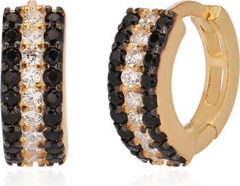 GABI RIELLE 14K Gold Vermeil Blck & White CZ Huggie Hoop Earrings ...