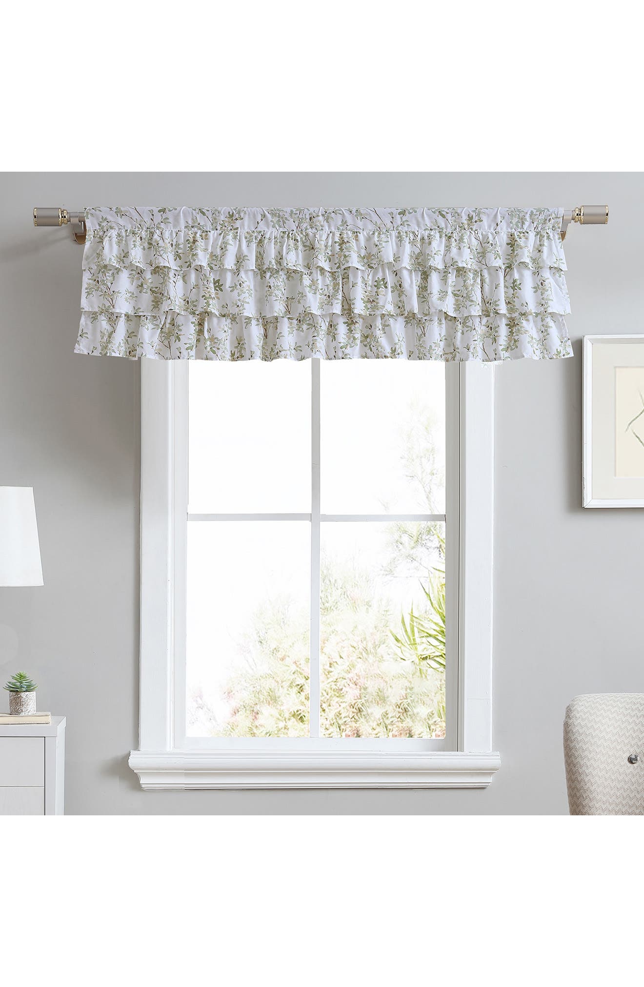 Laura Ashley Lindy 50" L x 18" W Ruffled Floral Cotton Pole Top Valance ...
