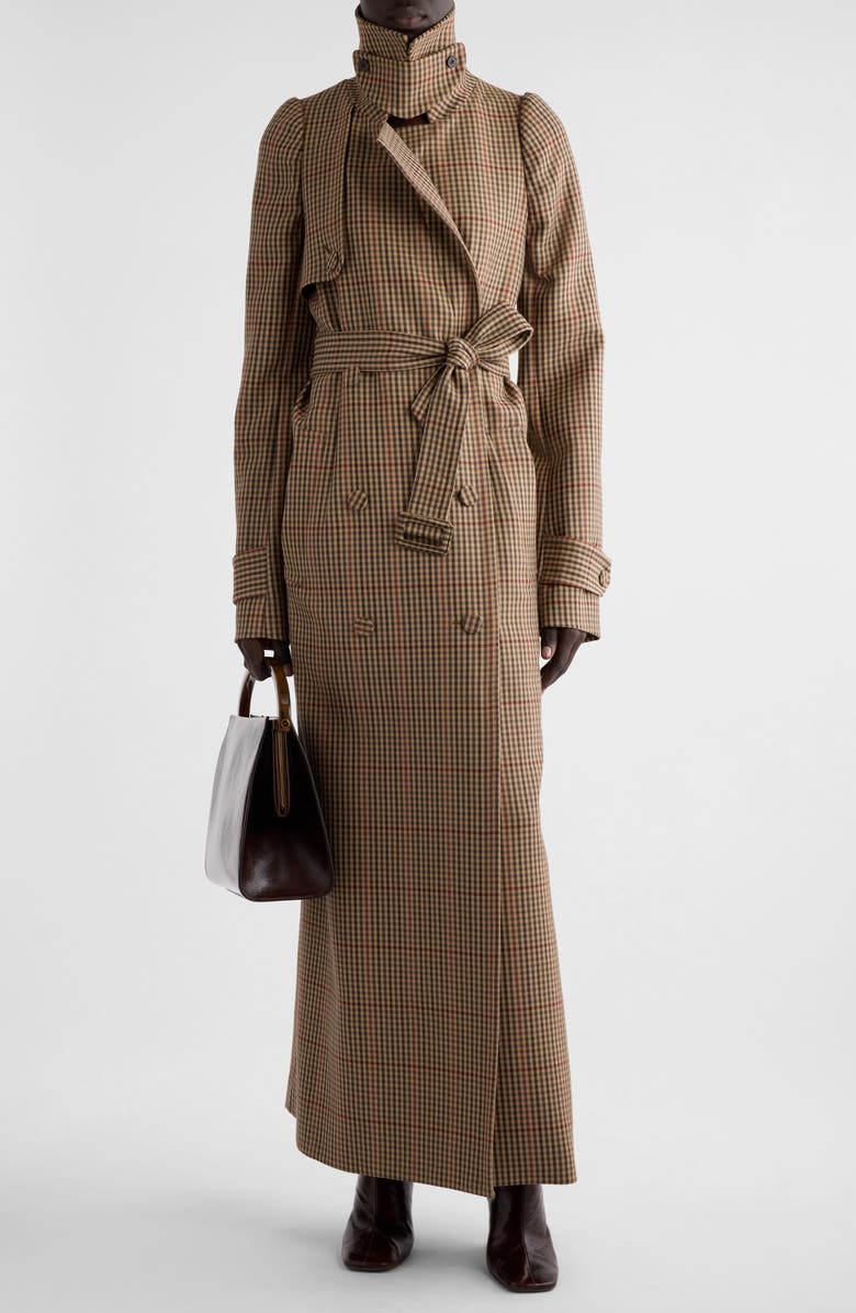 Dries Van Noten Remis Check Wool Long Trench Coat | Nordstromrack