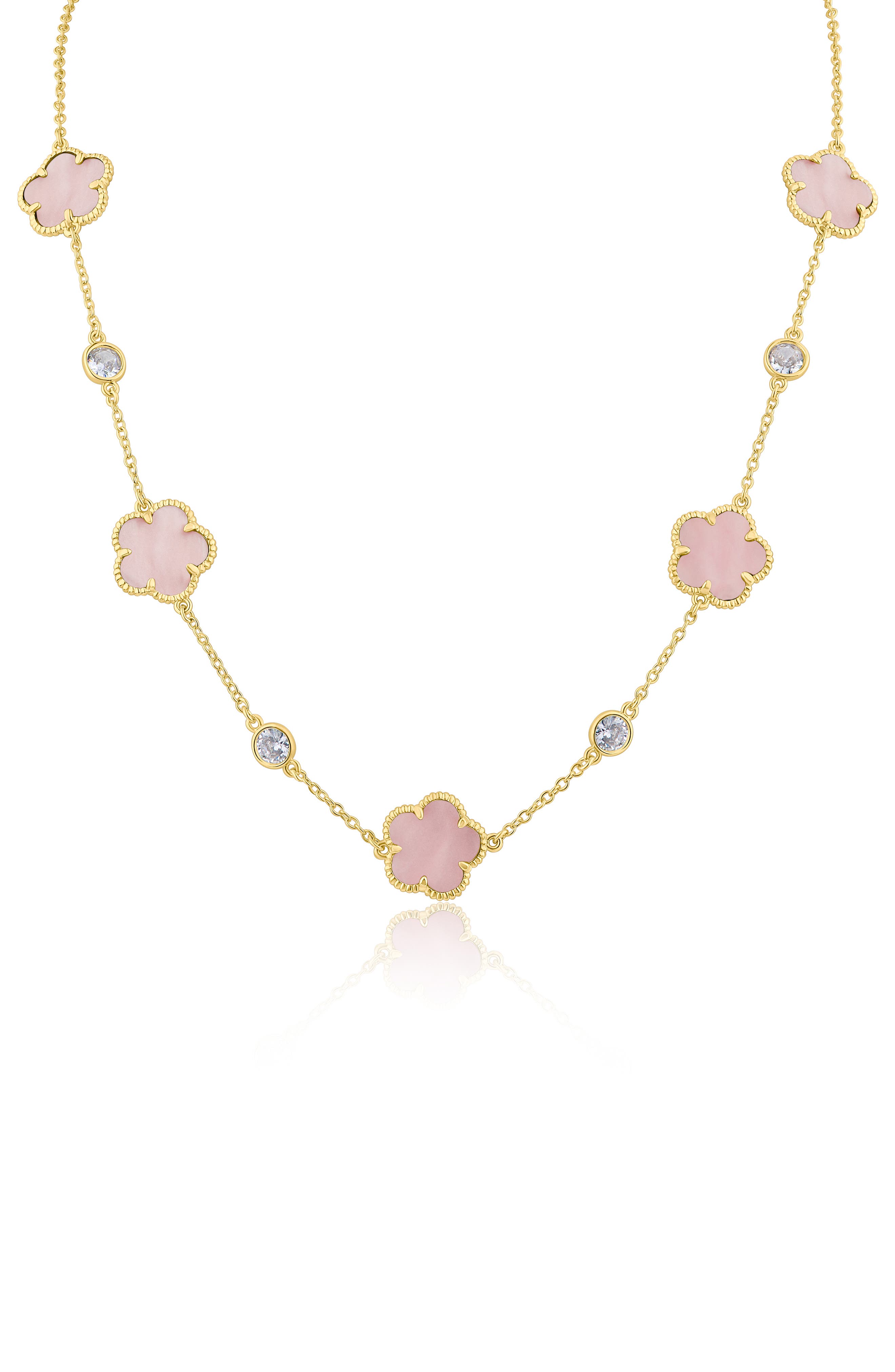 CZ by Kenneth Jay Lane Clover Stone & CZ Station Chain Necklace ...