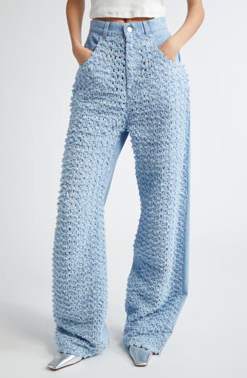 Stella McCartney Bouclé Effect Denim Wide Leg Jeans | Nordstrom