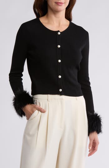 WAYF Faux Fur Cuff Cropped Cardigan | Nordstromrack WAYF Faux Fur Cuff Cropped Cardigan | Nordstromrack