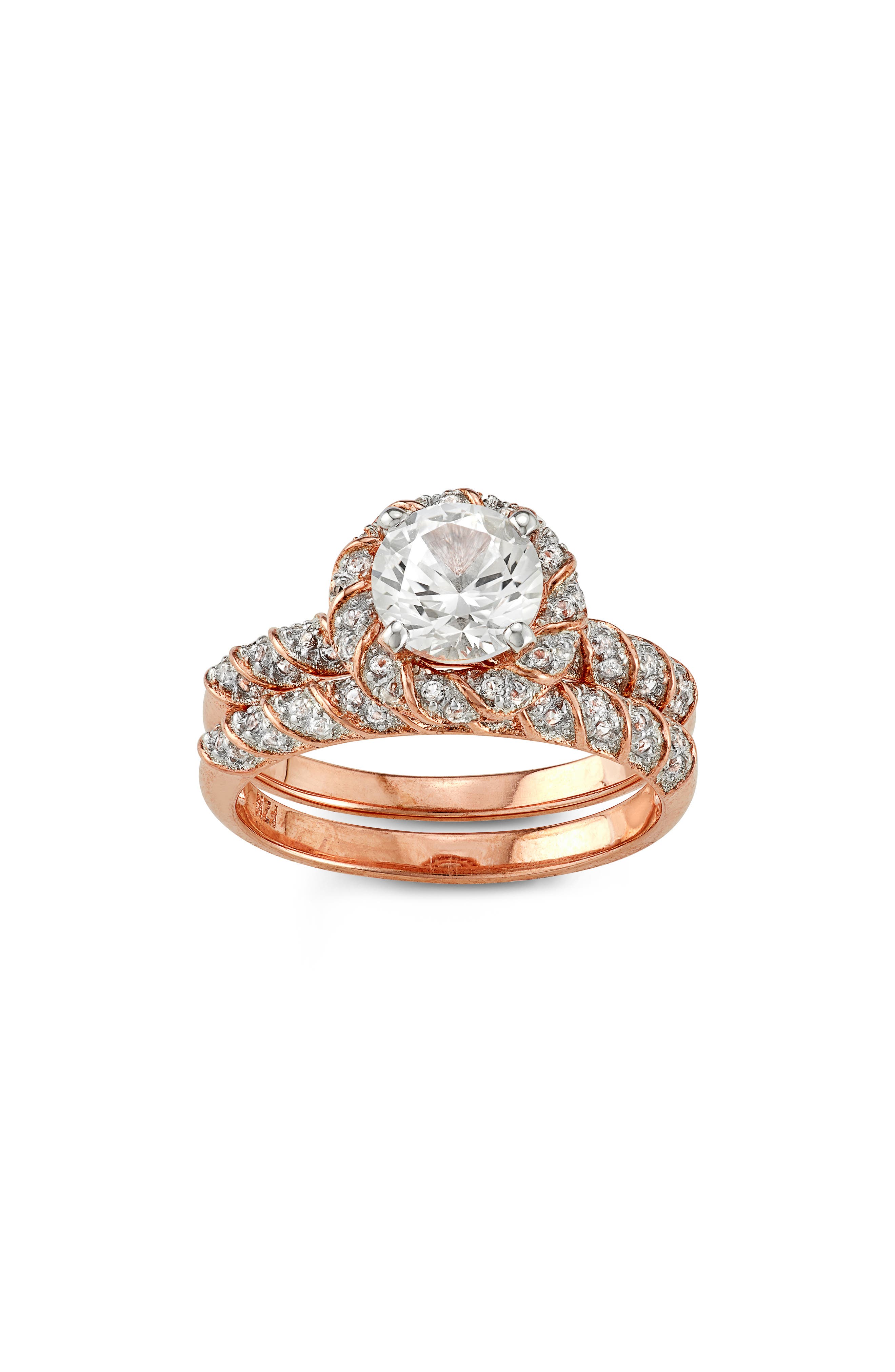 FZN 14K Rose Gold Plate Sterling Silver Created White Sapphire Bridal ...