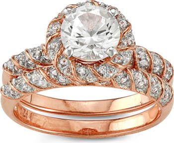 FZN 14K Rose Gold Plate Sterling Silver Created White Sapphire Bridal ...