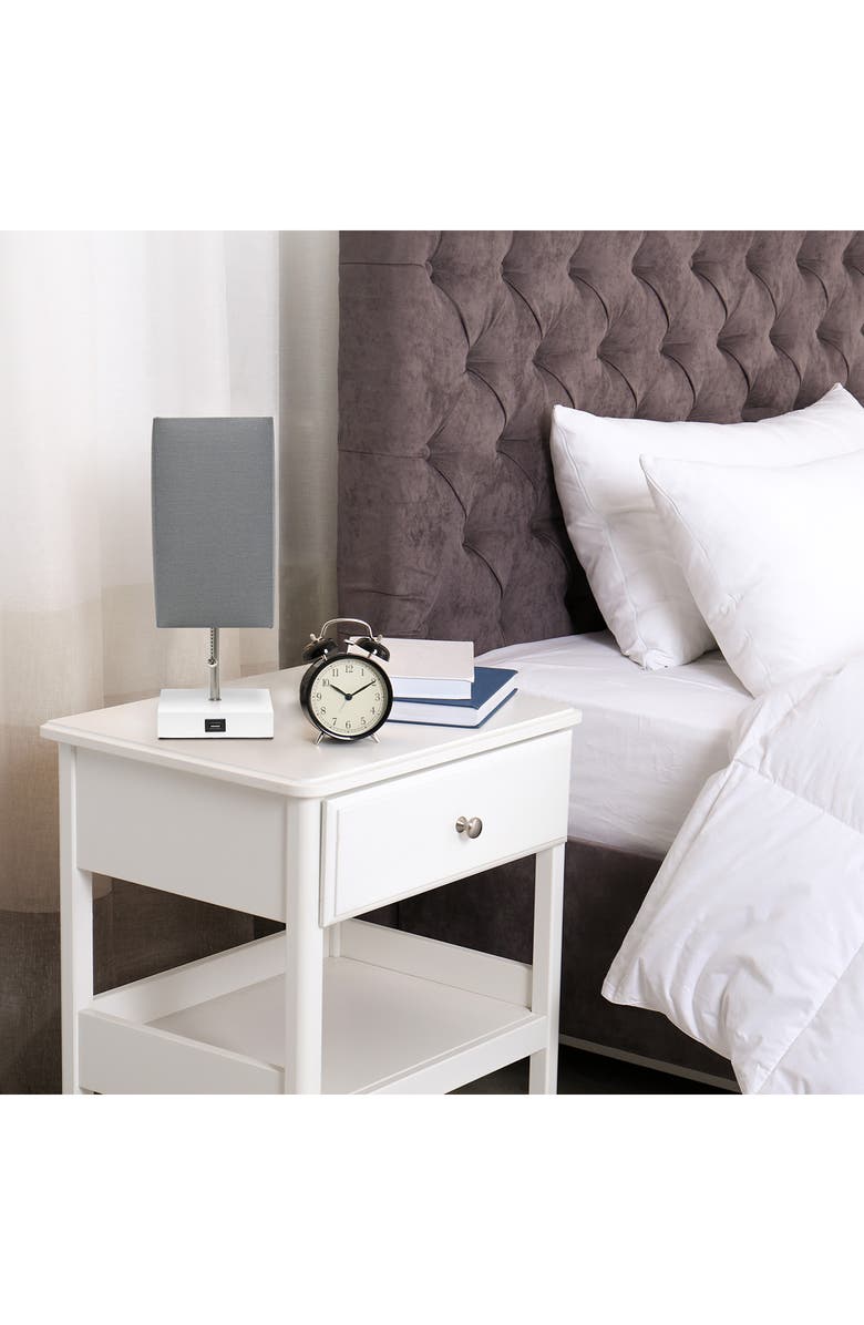 LALIA HOME Petite White Stick Lamp with USB Charging Port and Fabric ...