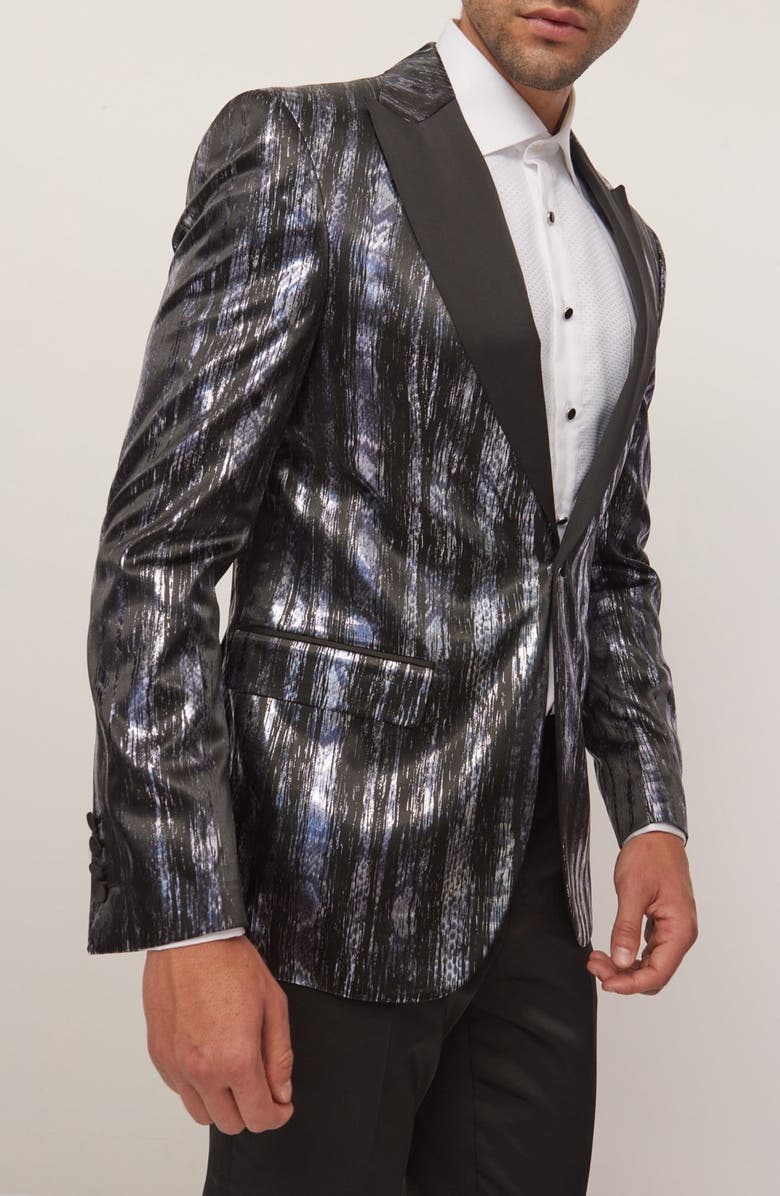 RON TOMSON Brush Stroke Wet Look Pattern Tuxedo Jacket | Nordstromrack