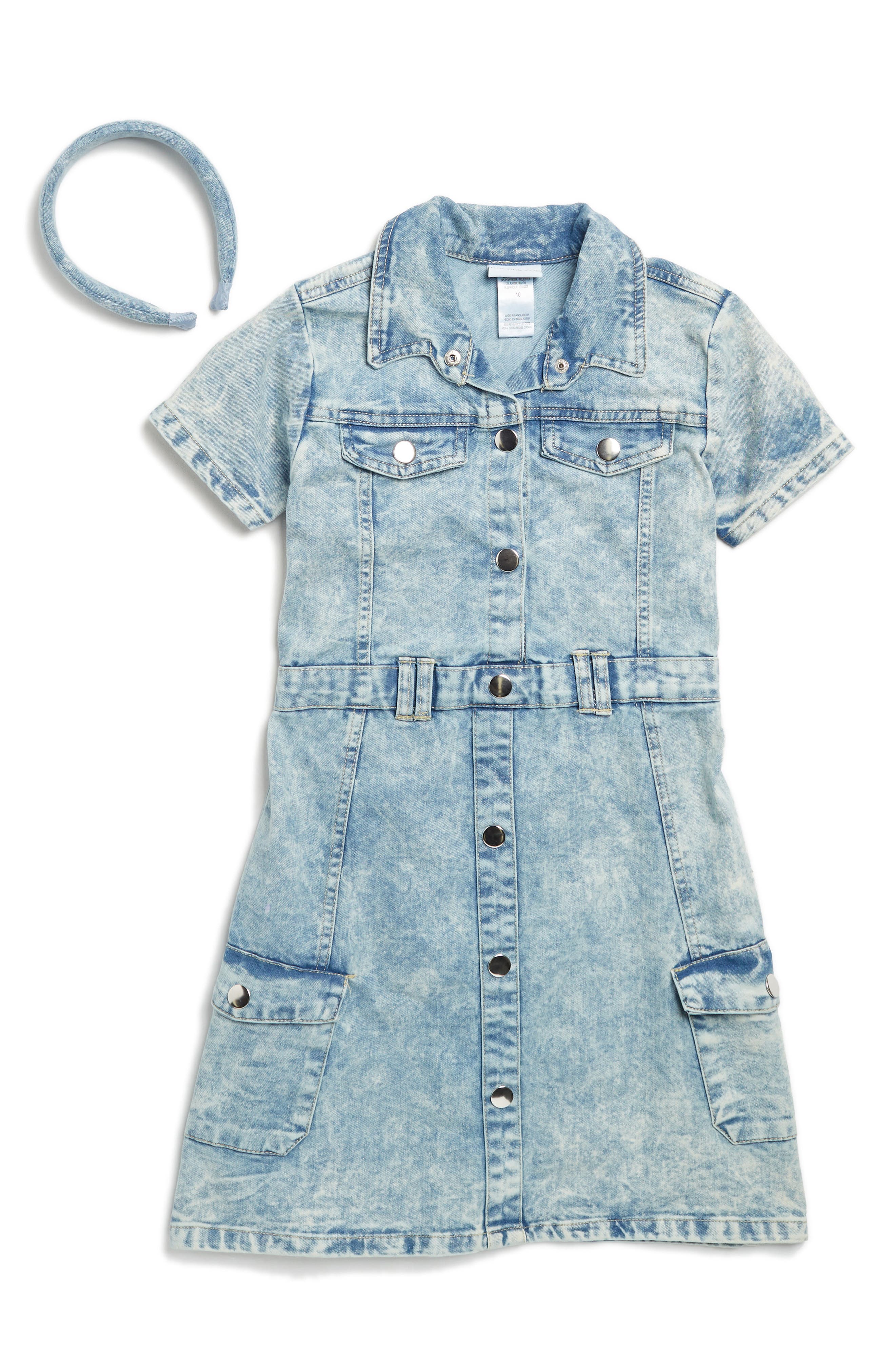 Rachel Zoe Kids' Denim Cargo Dress & Headband Set | Nordstromrack