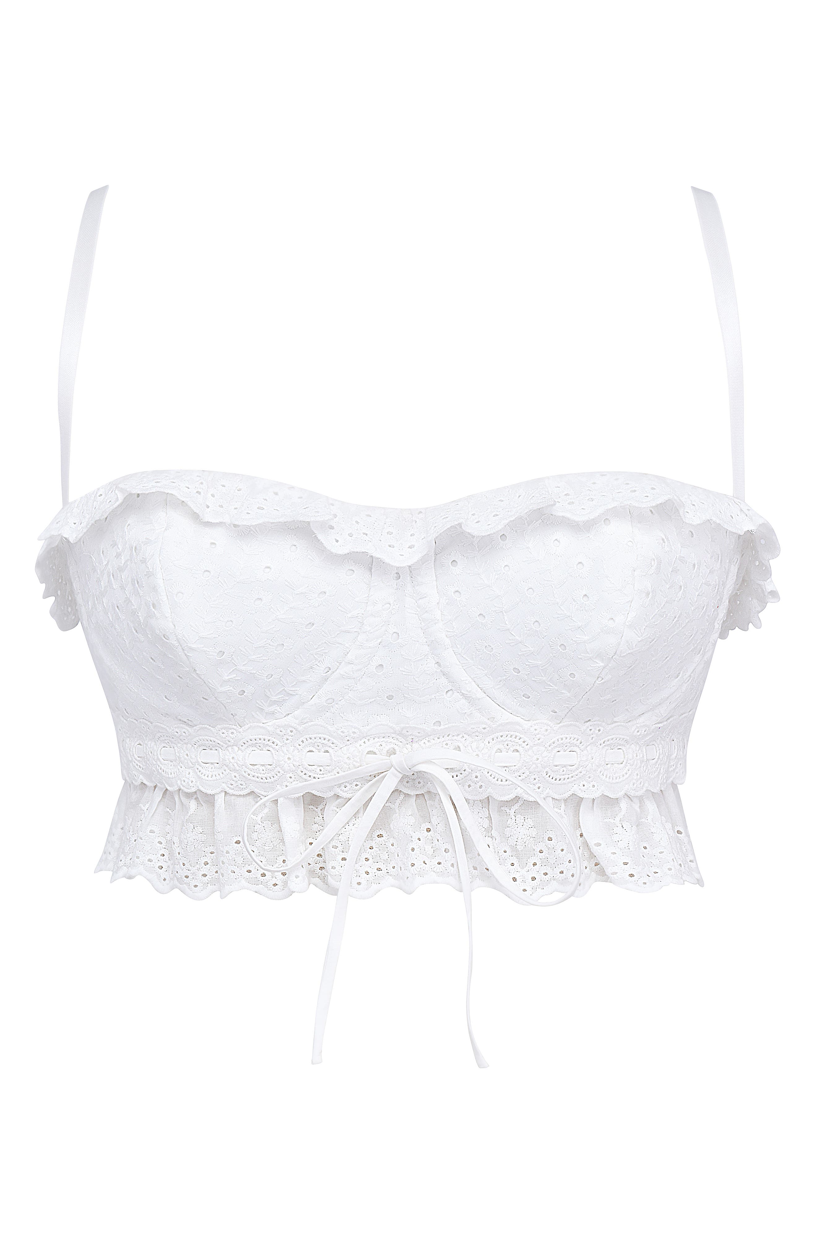 HOUSE OF CB Federica Ruffle Embroidered Underwire Crop Top | Nordstrom