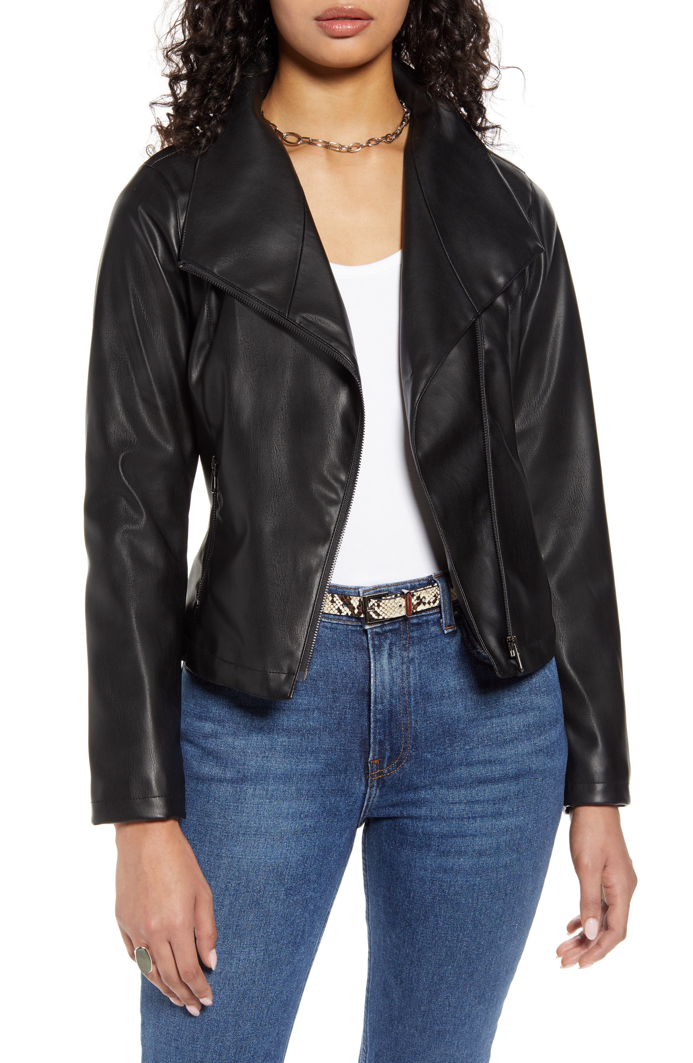 Halogen® Drape Collar Faux Leather Jacket | Nordstrom