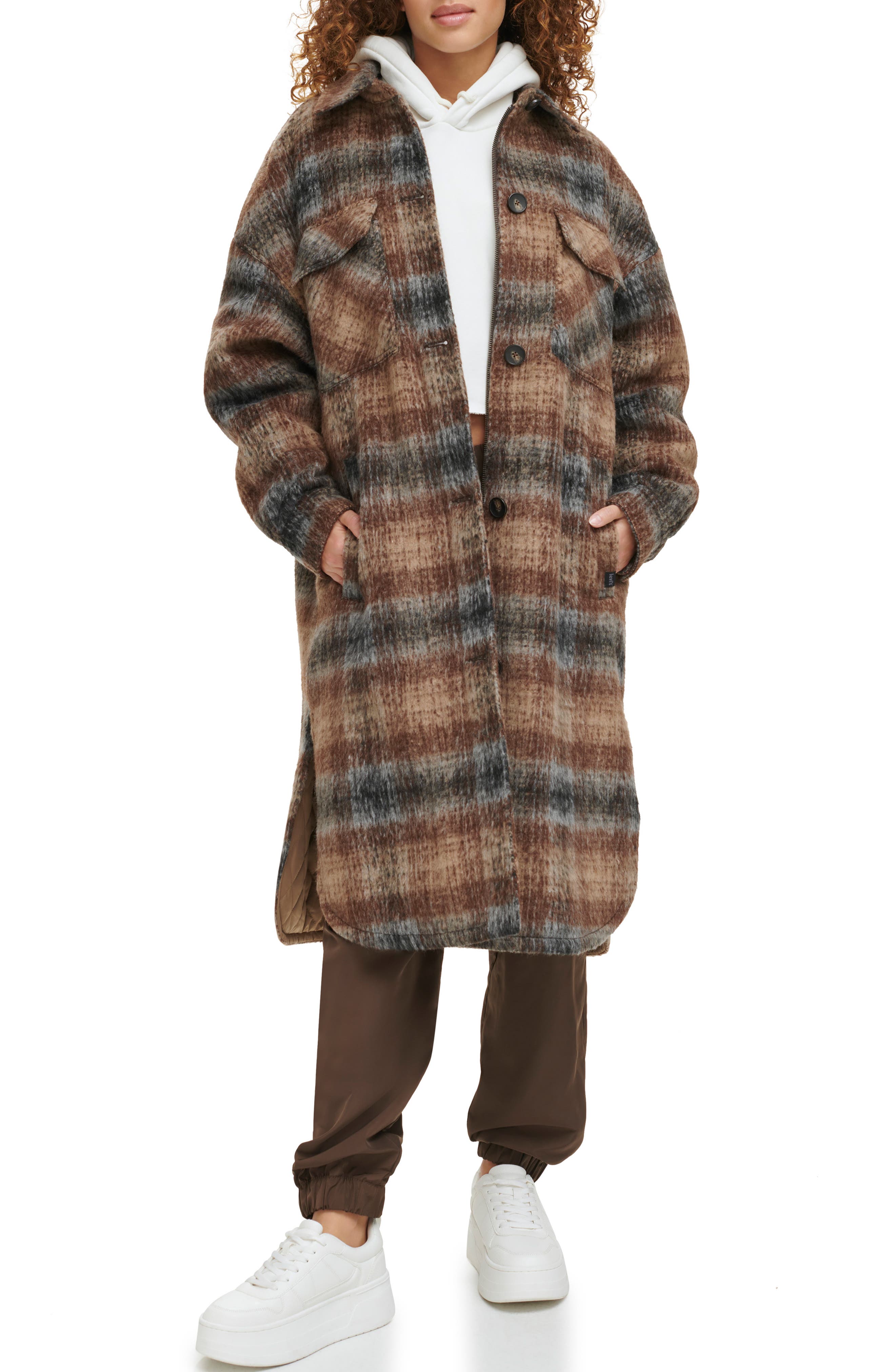 Levi's® Plaid Longline Coat | Nordstrom