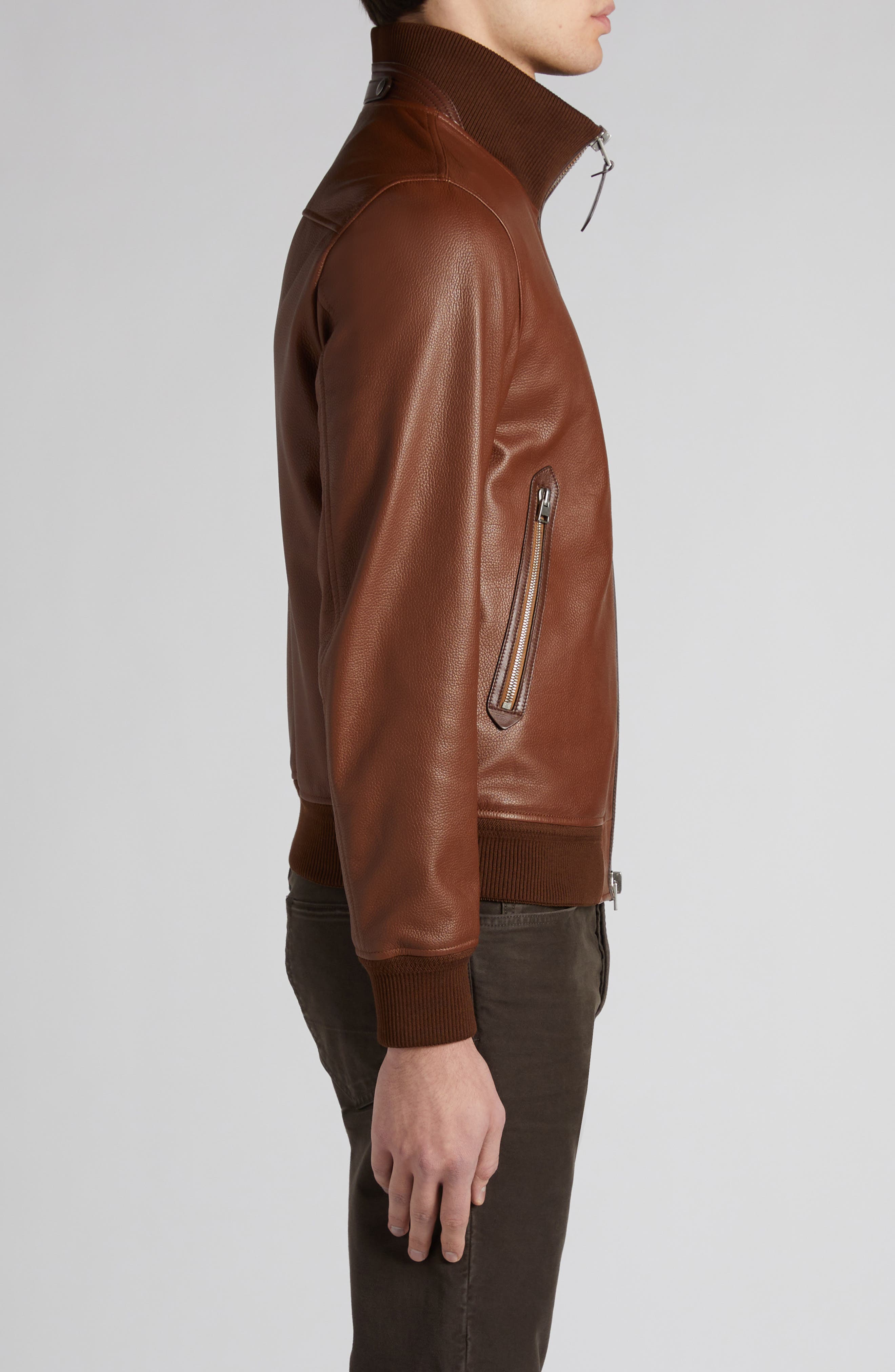 TOM FORD Tumbled Leather Track Bomber Jacket | Nordstrom