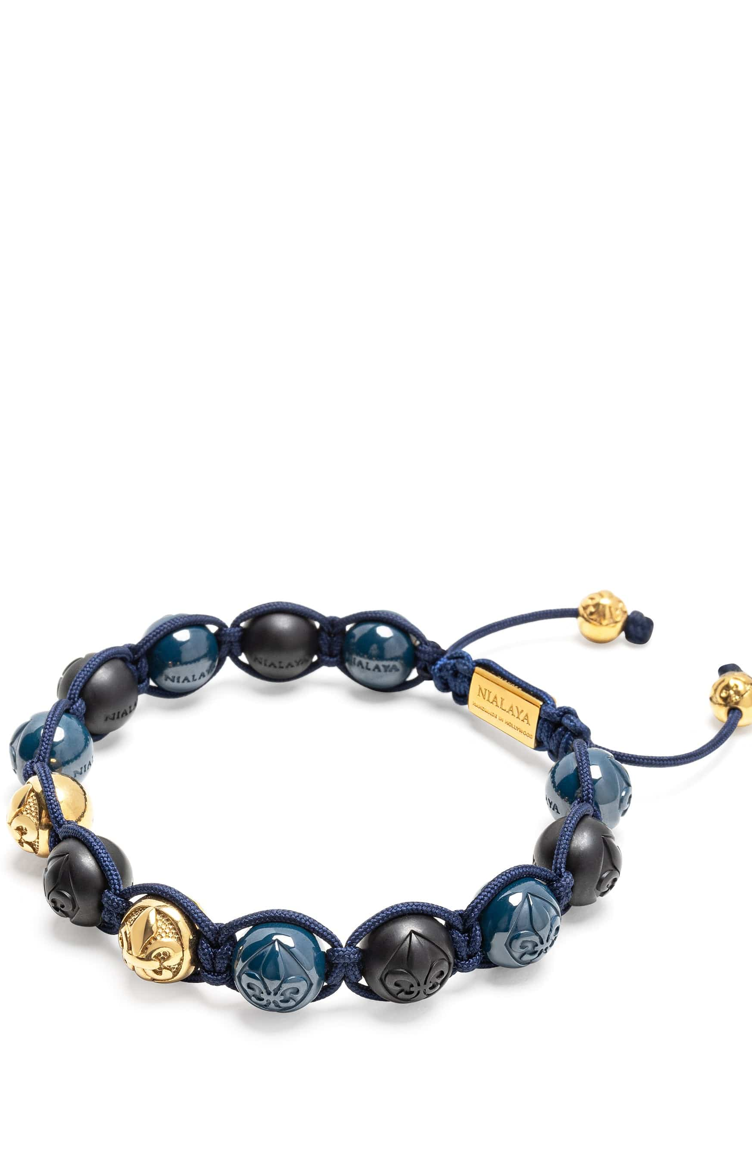 Nialaya Black Blue Ceramic Gold Beaded Bracelet | Nordstrom