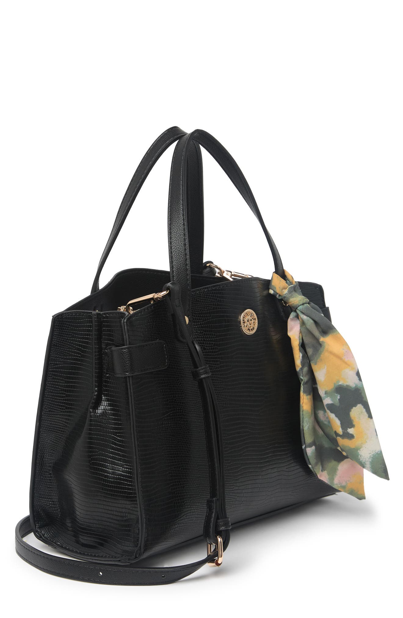 Anne Klein Lizard Embossed Midi Satchel with Scarf | Nordstromrack