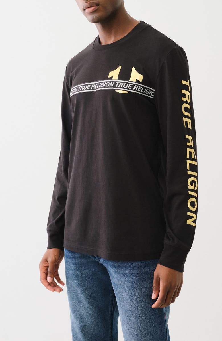 True Religion Foil Taping Long Sleeve Cotton Graphic T-Shirt ...
