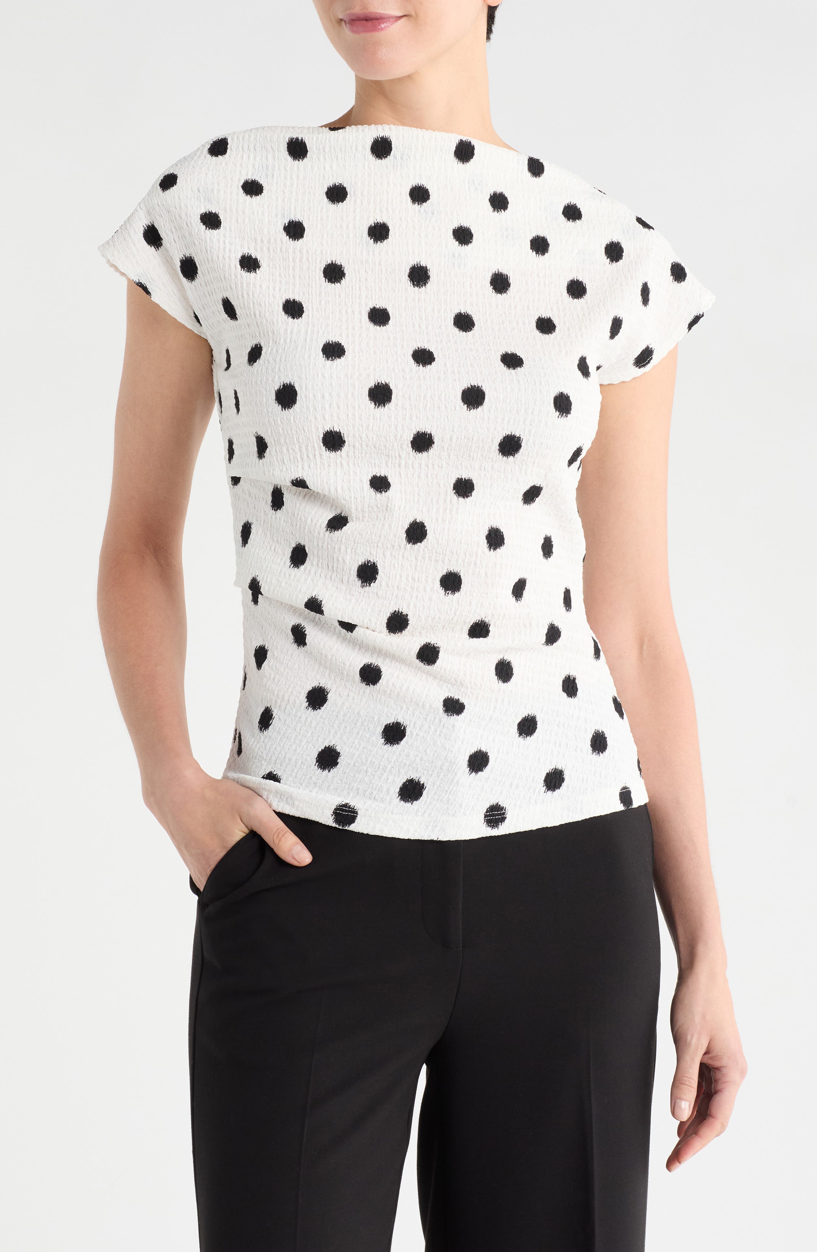 Renee C Polka Dot Cowl Neck Cap Sleeve Top | Nordstromrack